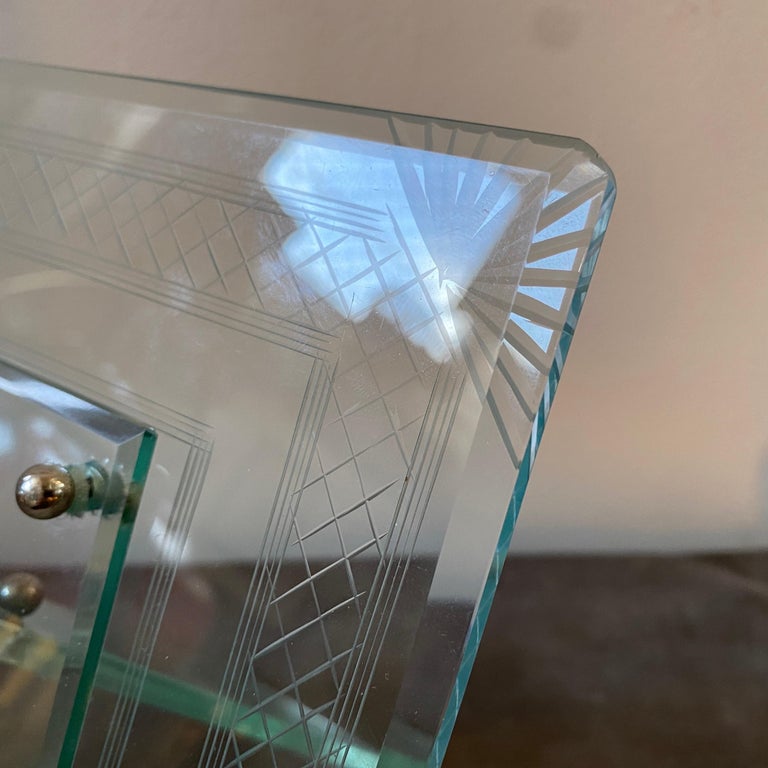 1950s Fontana Arte Style Mid-Century Modern Engraved Green Glass ...