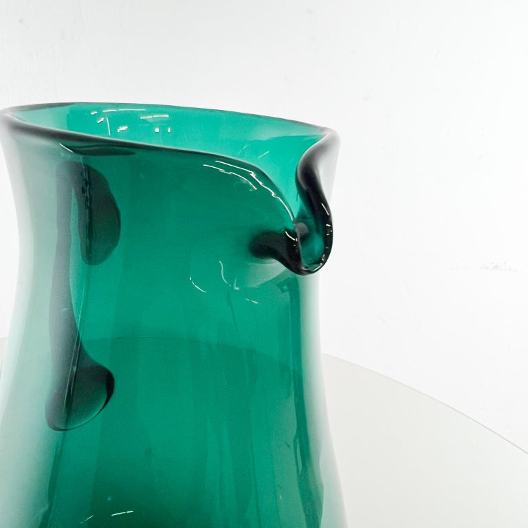 1950s Forest Green Pitcher Sculptural Thick Glass For Sale at 1stDibs