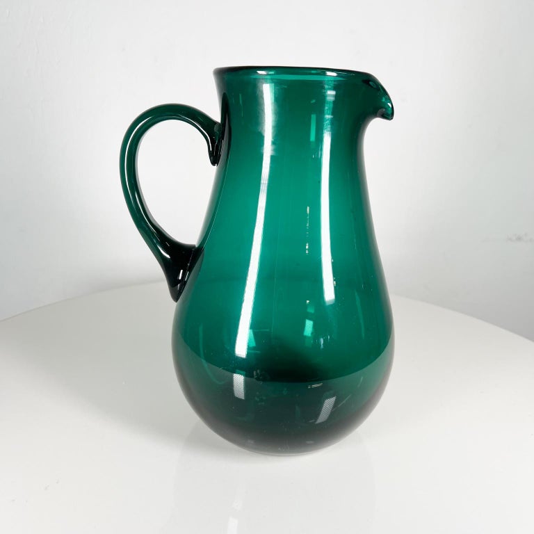 1950s Forest Green Pitcher Sculptural Thick Glass For Sale at 1stDibs
