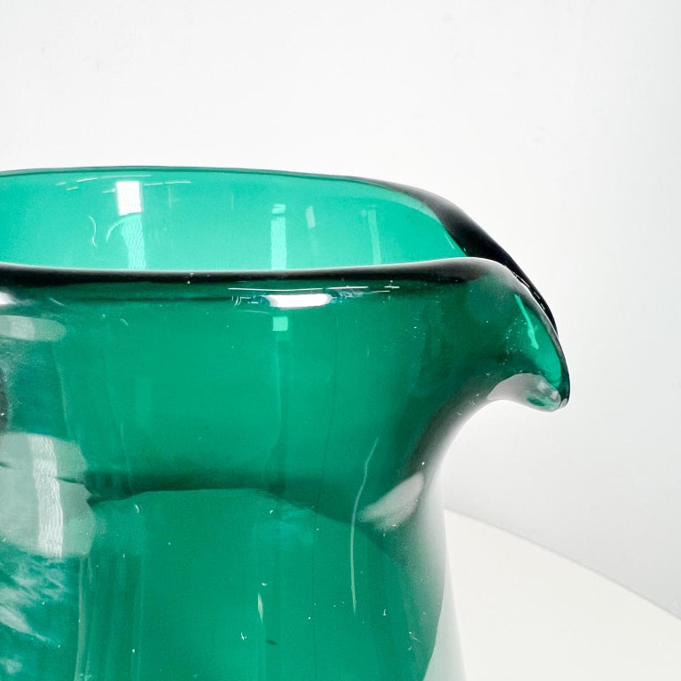 1950s Forest Green Pitcher Sculptural Thick Glass For Sale at 1stDibs