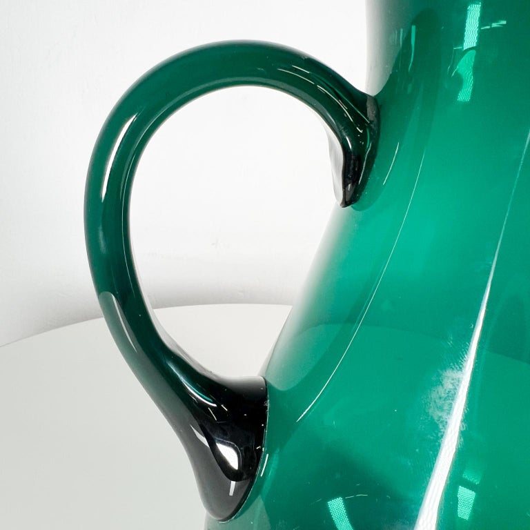 1950s Forest Green Pitcher Sculptural Thick Glass For Sale at 1stDibs