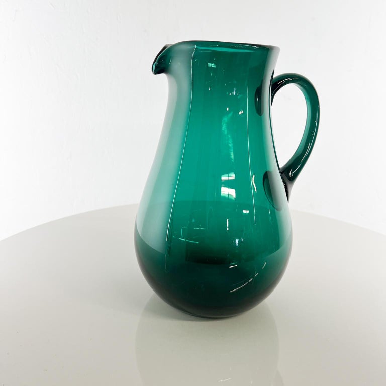 1950s Forest Green Pitcher Sculptural Thick Glass For Sale at 1stDibs