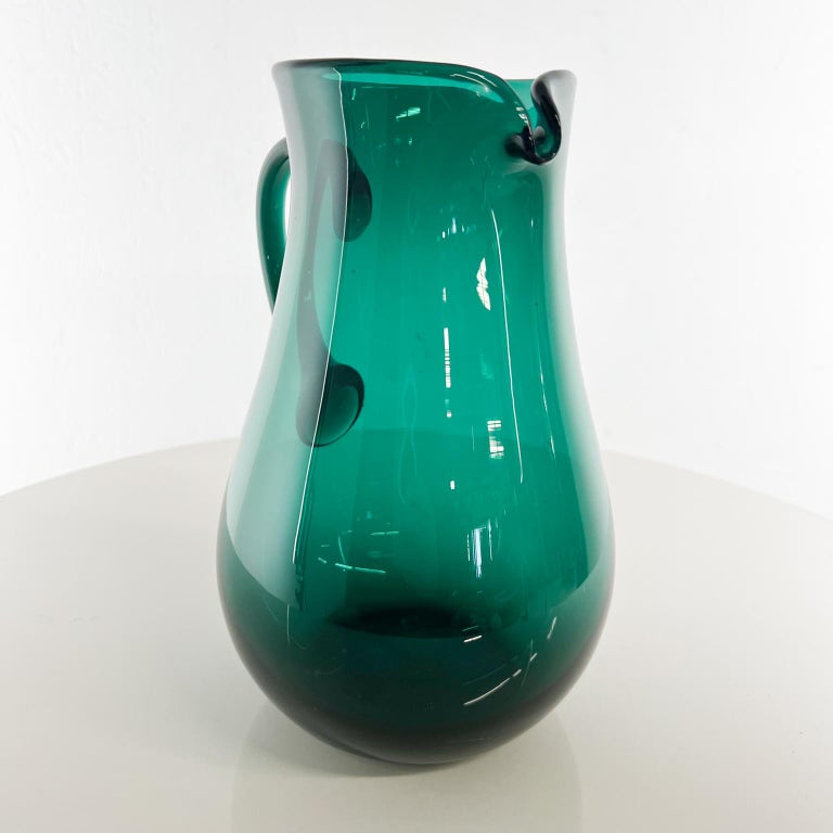 1950s Forest Green Pitcher Sculptural Thick Glass For Sale at 1stDibs