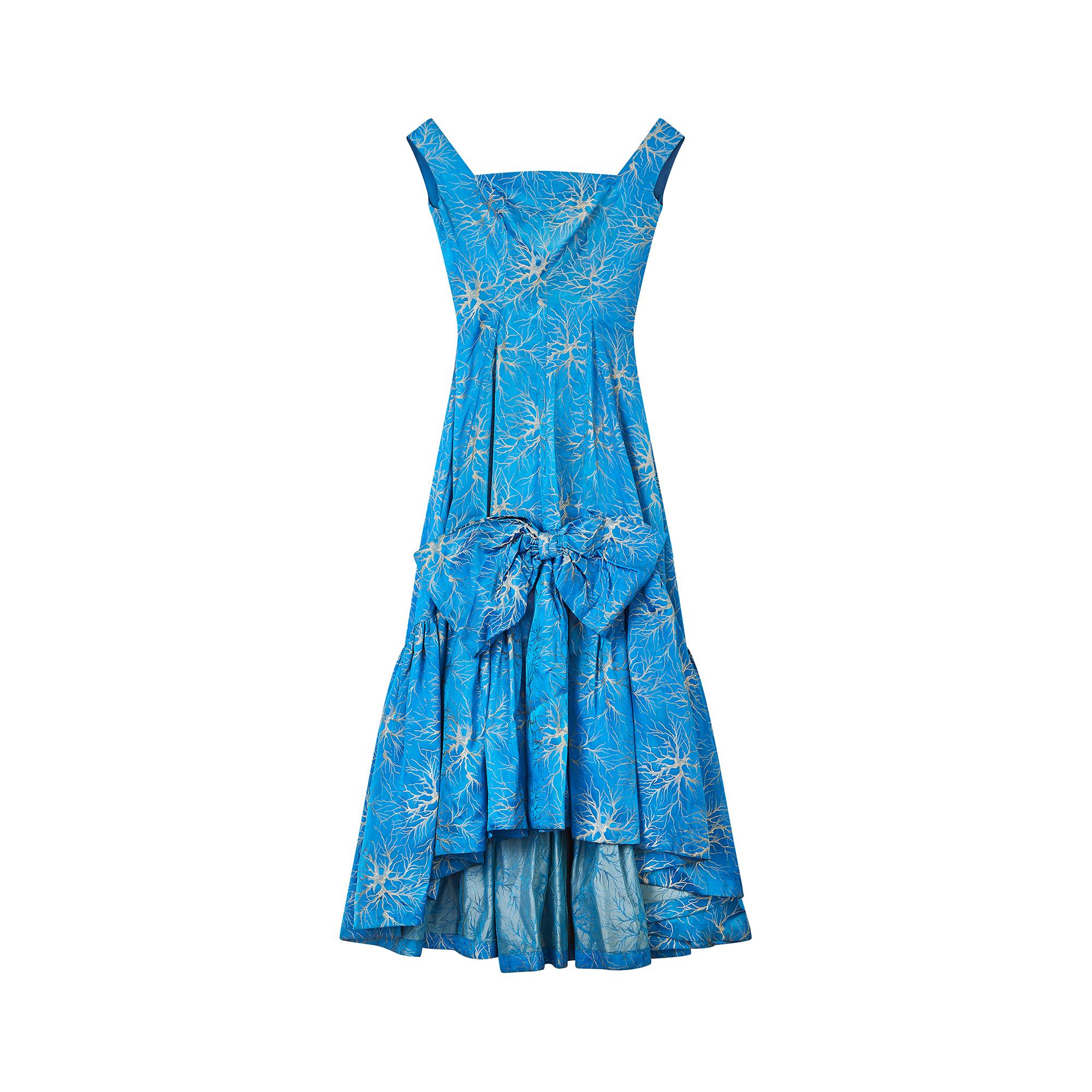 1950s Frank Usher Jacquard Blue and Champagne Evening Dress For Sale at ...