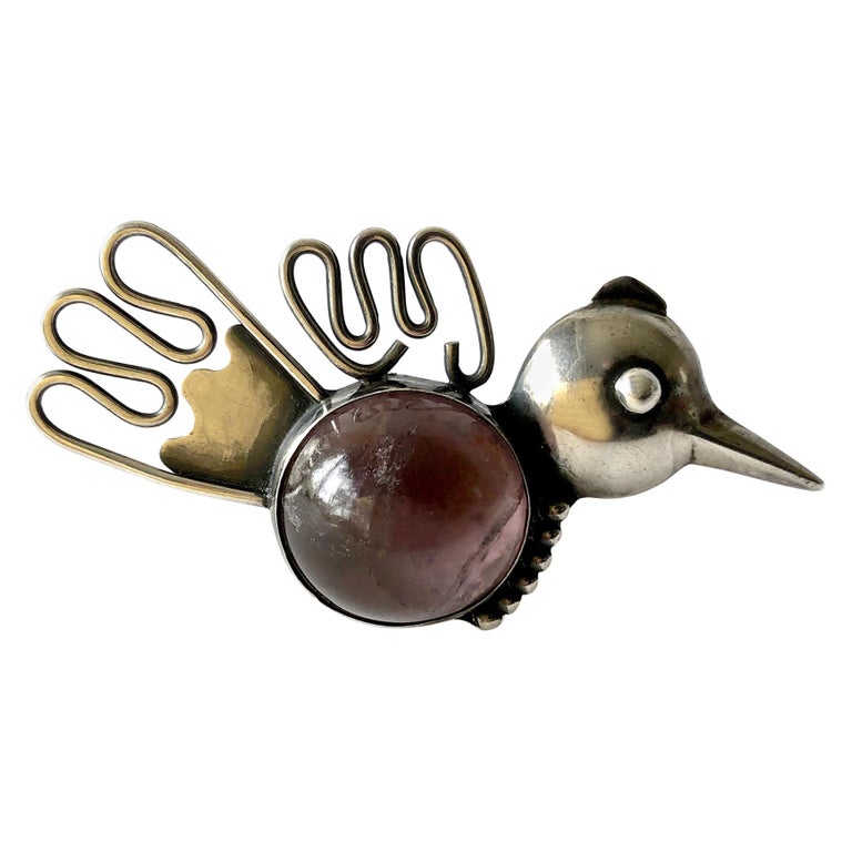 1950s Franz Bergmann American Modernist Sterling Silver Amethyst Bird ...