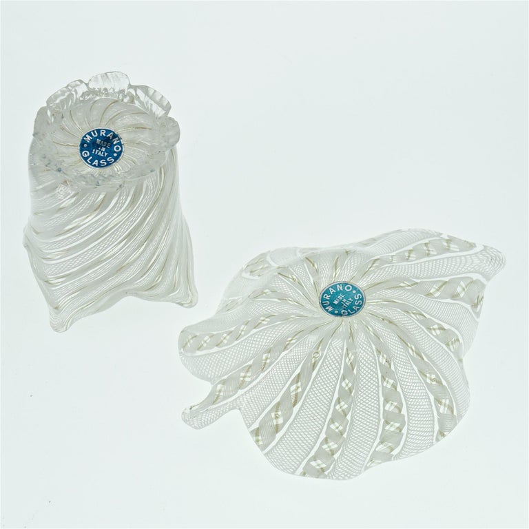 1950s Art Glass Compote Bowl Leaf Cup Set Mid-Century Venini Fratelli ...