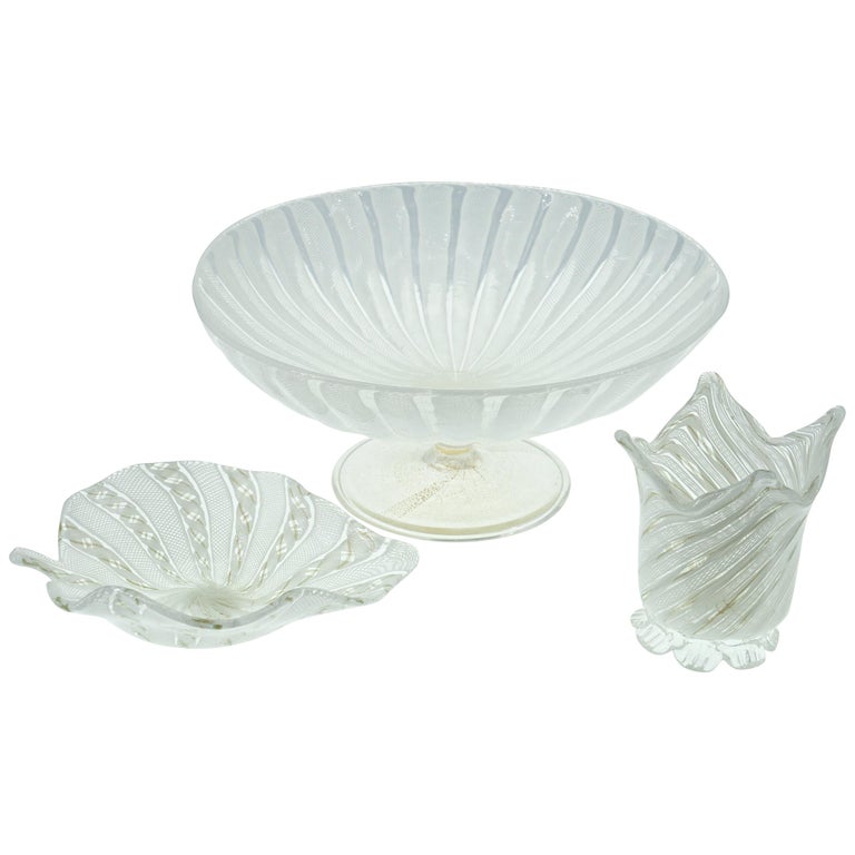 1950s Art Glass Compote Bowl Leaf Cup Set Mid-Century Venini Fratelli ...