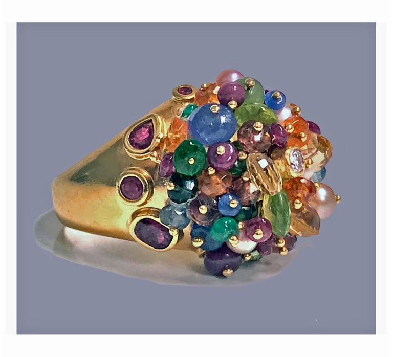 1950s French 18-Karat Multi Gem Tutti Frutti Dome Cocktail Ring at 1stDibs | tutti frutti ring