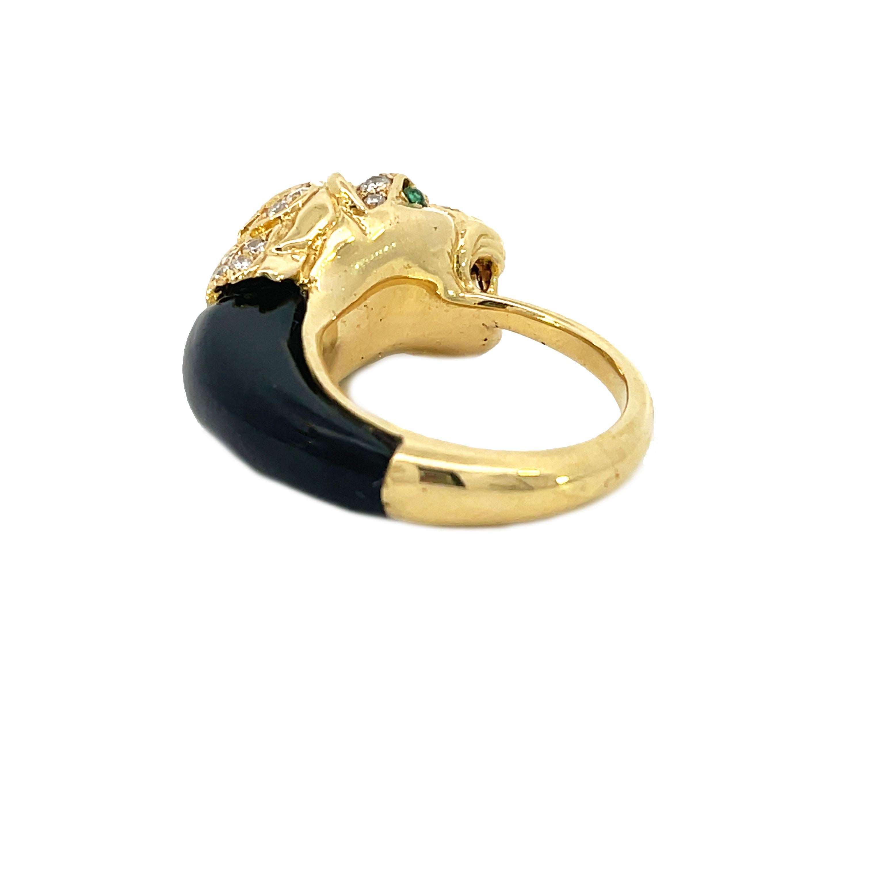 1950s, French 18K Yellow Gold Diamond and Black Jade Panther Ring For ...