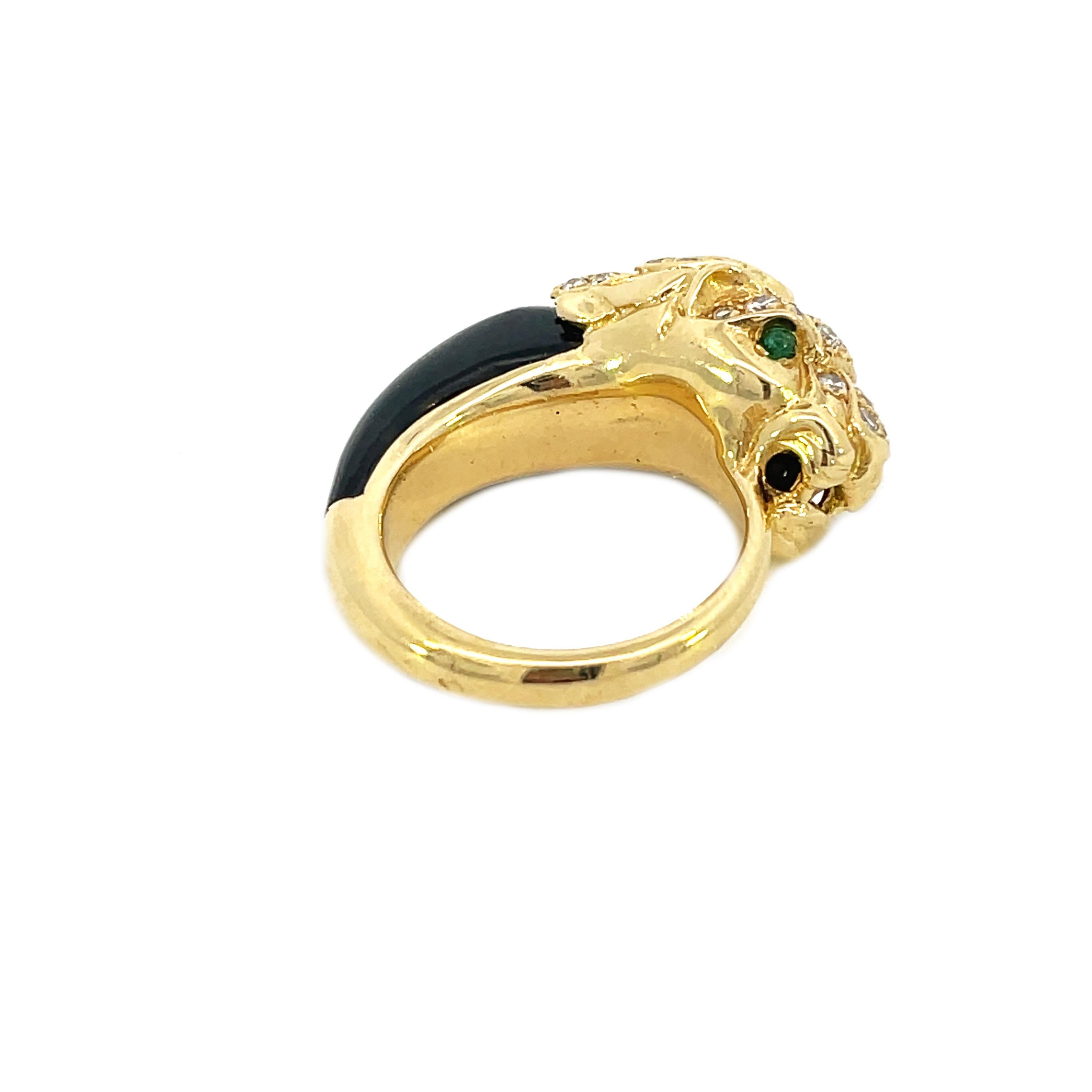 1950s, French 18K Yellow Gold Diamond and Black Jade Panther Ring For ...