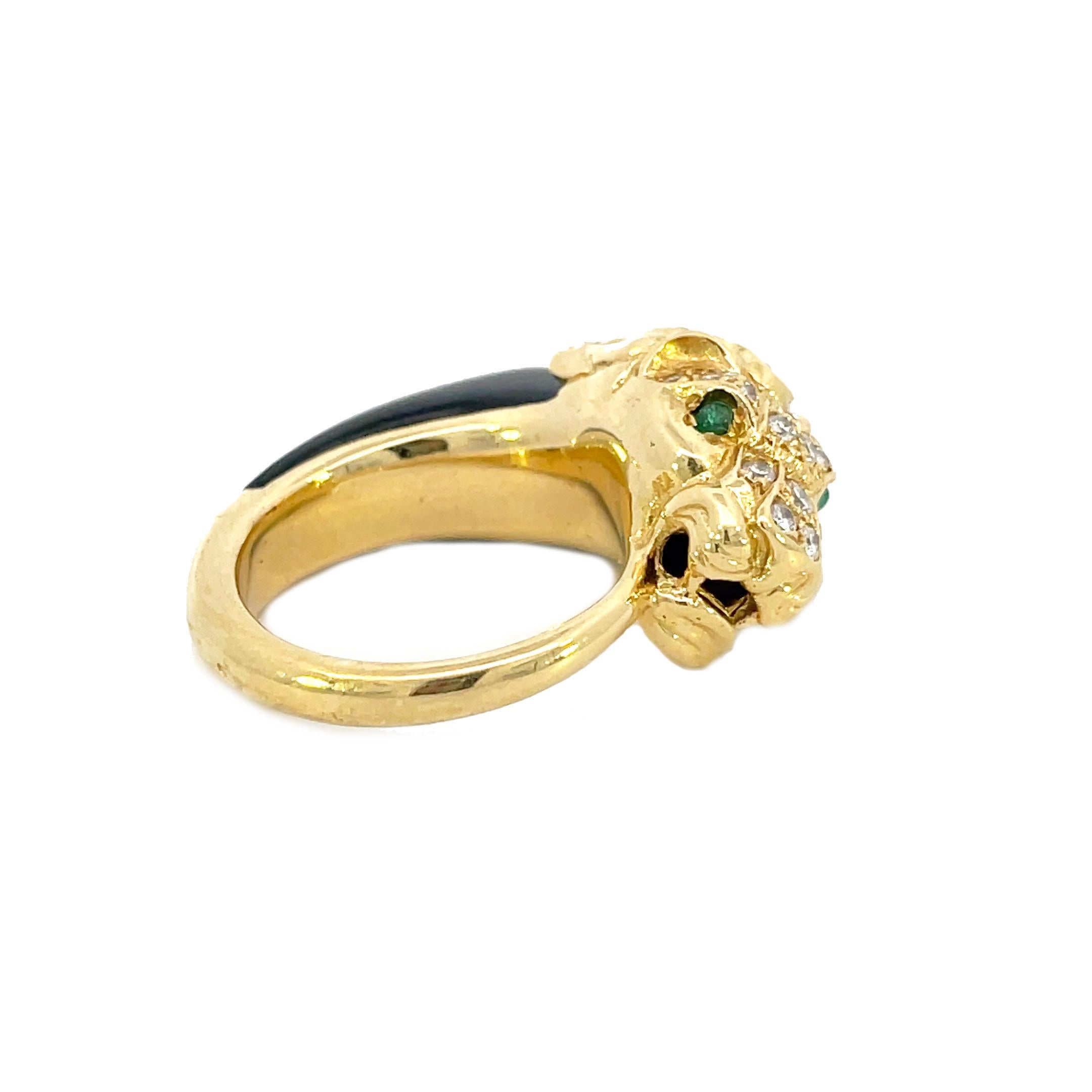 1950s, French 18K Yellow Gold Diamond and Black Jade Panther Ring For ...