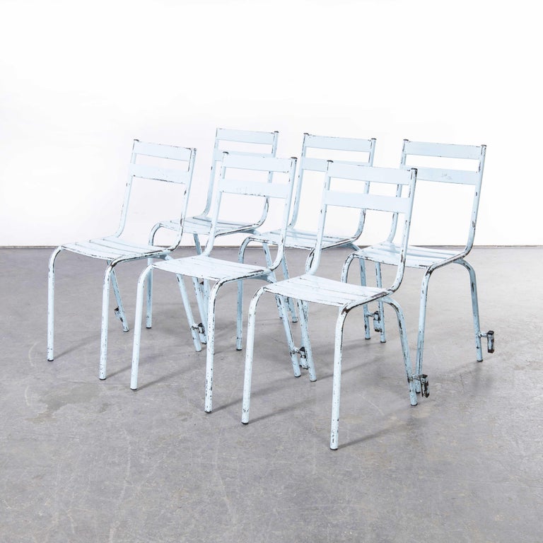 1950s French Artprog Sky Blue Metal Stacking Outdoor Chairs, Set of Six ...