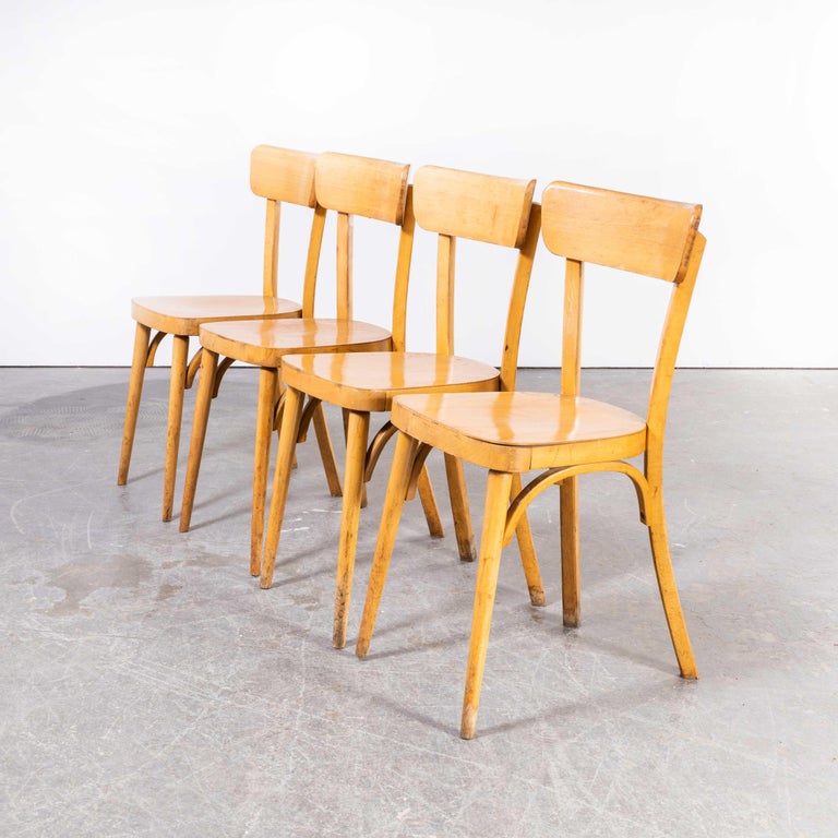 1950's French Baumann Blonde Round Leg Bentwood Dining Chairs, Set of ...