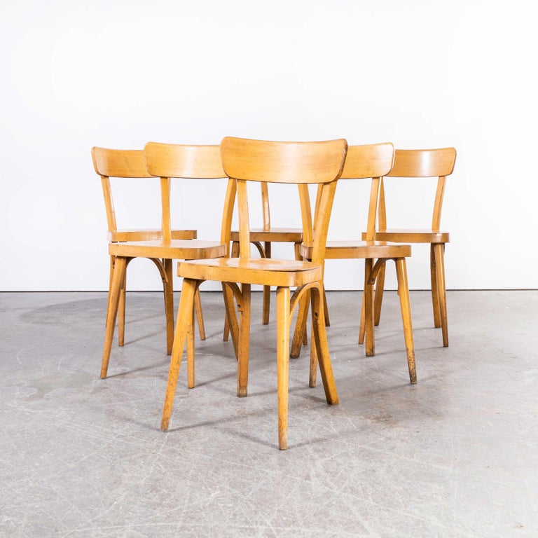 1950's French Baumann Blonde Round Leg Bentwood Dining Chairs, Set of ...