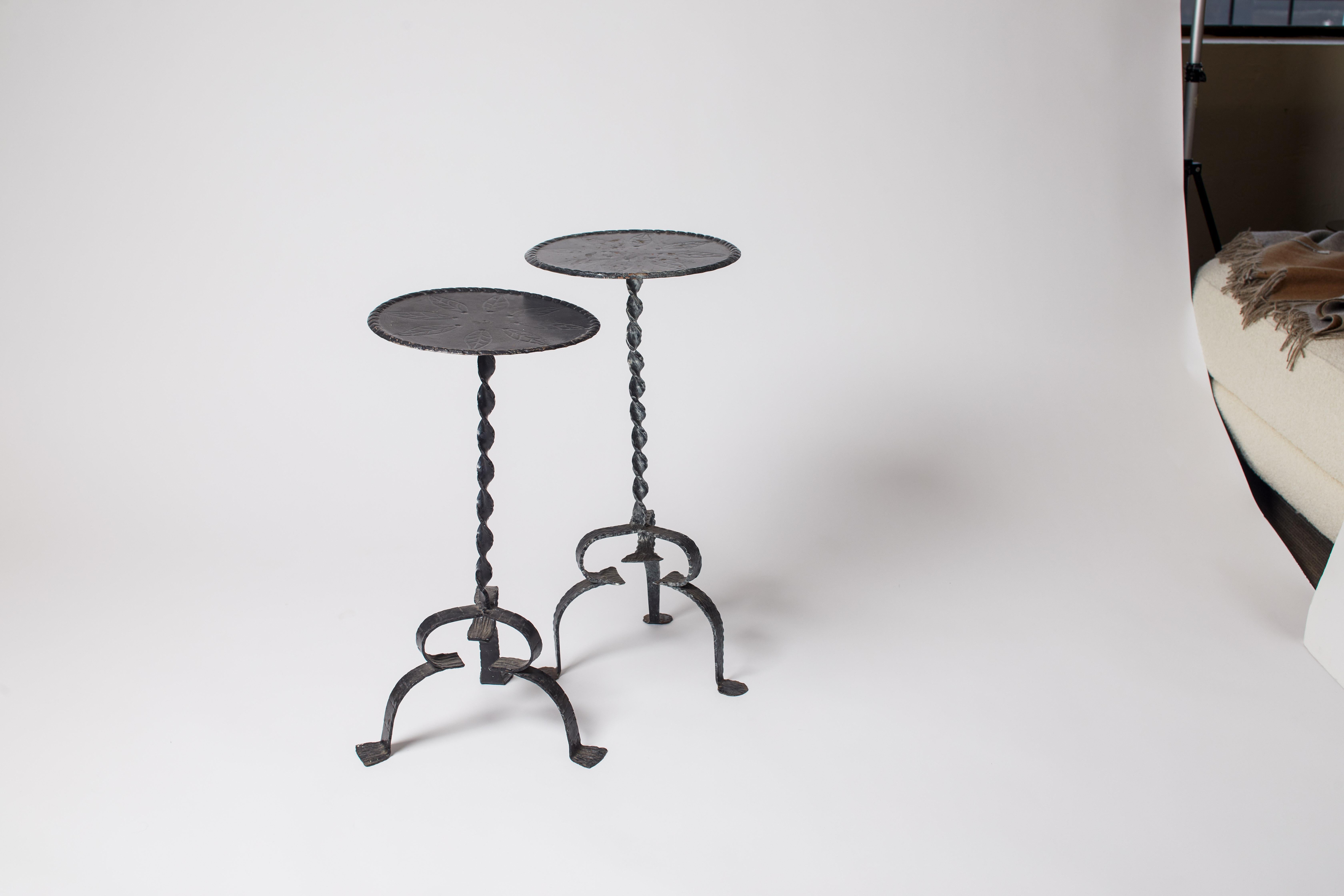 1950s French Black Metal Martini Table with Leaf Design and Striated ...
