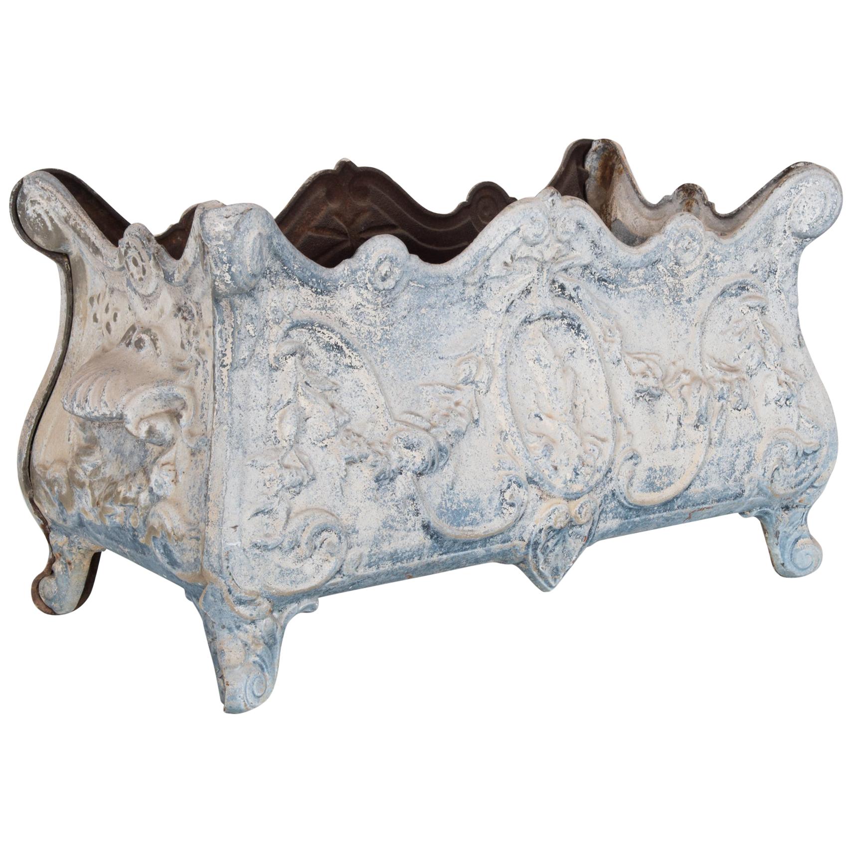 1950s French Blue and White Floral Cast Iron Planter at 1stDibs
