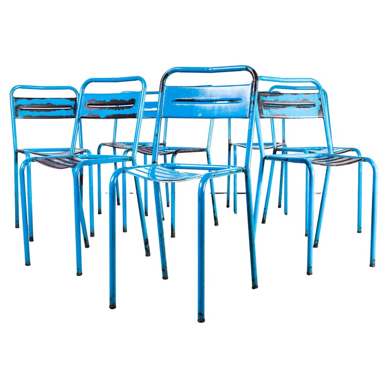 1950's French Blue Metal Stacking Outdoor Chairs, Set of Eight For Sale ...