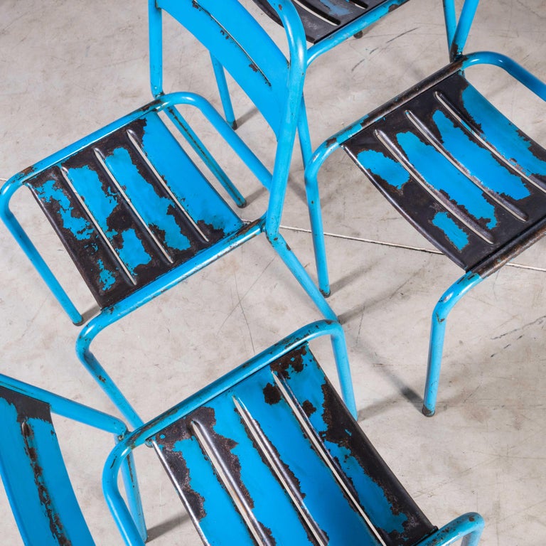 1950's French Blue Metal Stacking Outdoor Chairs, Set of Four For Sale ...