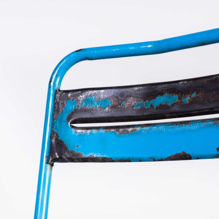 1950's French Blue Metal Stacking Outdoor Chairs, Set of Four For Sale ...