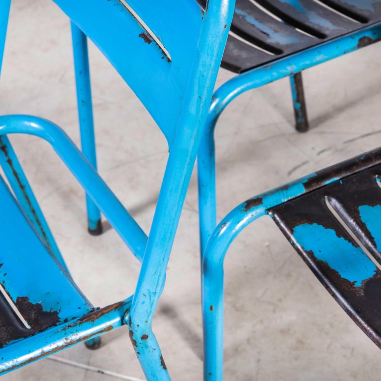 1950's French Blue Metal Stacking Outdoor Chairs, Set of Four For Sale ...