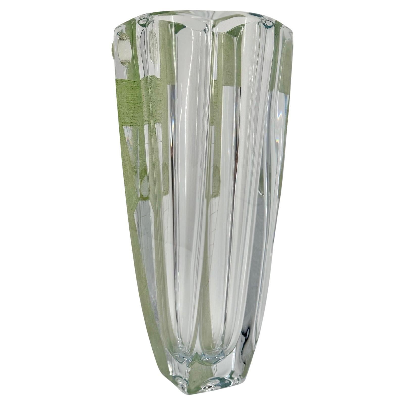 1950’s French Crystal Vase By Anatole Riecke Transparent And Green For ...
