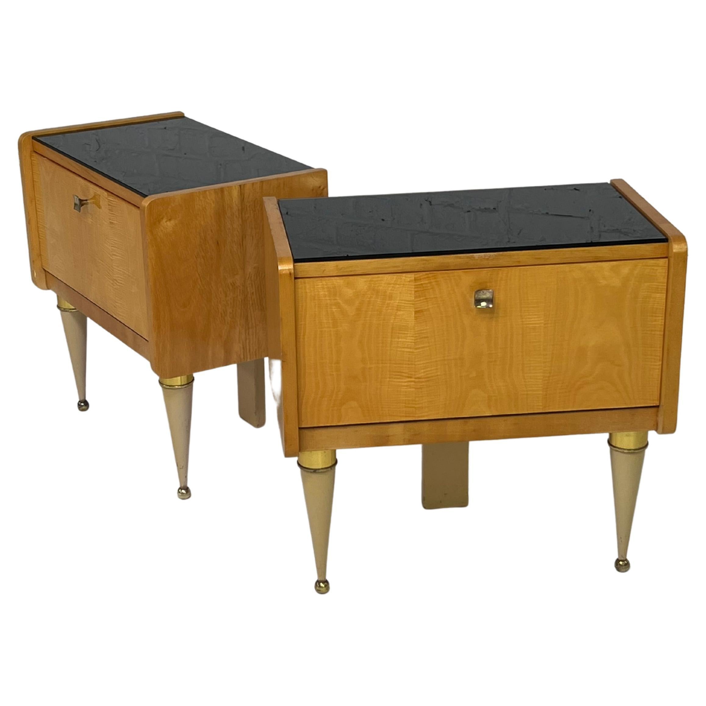 Pair of Vintage 1950s Brass and Travertine Tables at 1stDibs