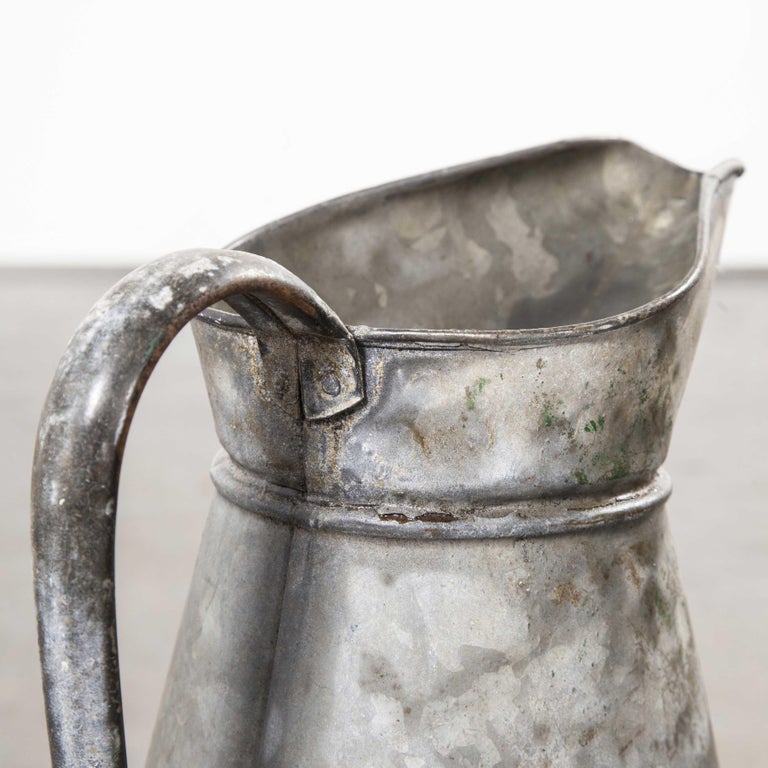 1950s, French Galvanised Large Tin Pitcher For Sale at 1stDibs