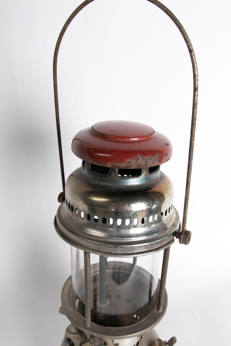 1950s French Gas Lamp Metal with Glass For Sale at 1stDibs