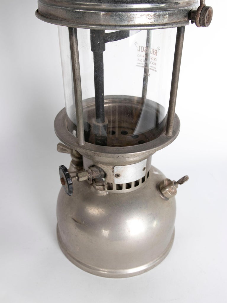 1950s French Gas Lamp Metal with Glass For Sale at 1stDibs