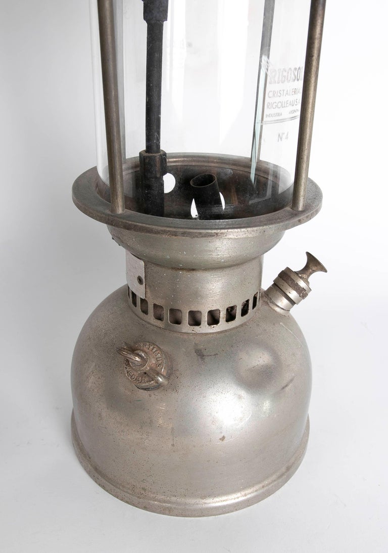 1950s French Gas Lamp Metal with Glass For Sale at 1stDibs