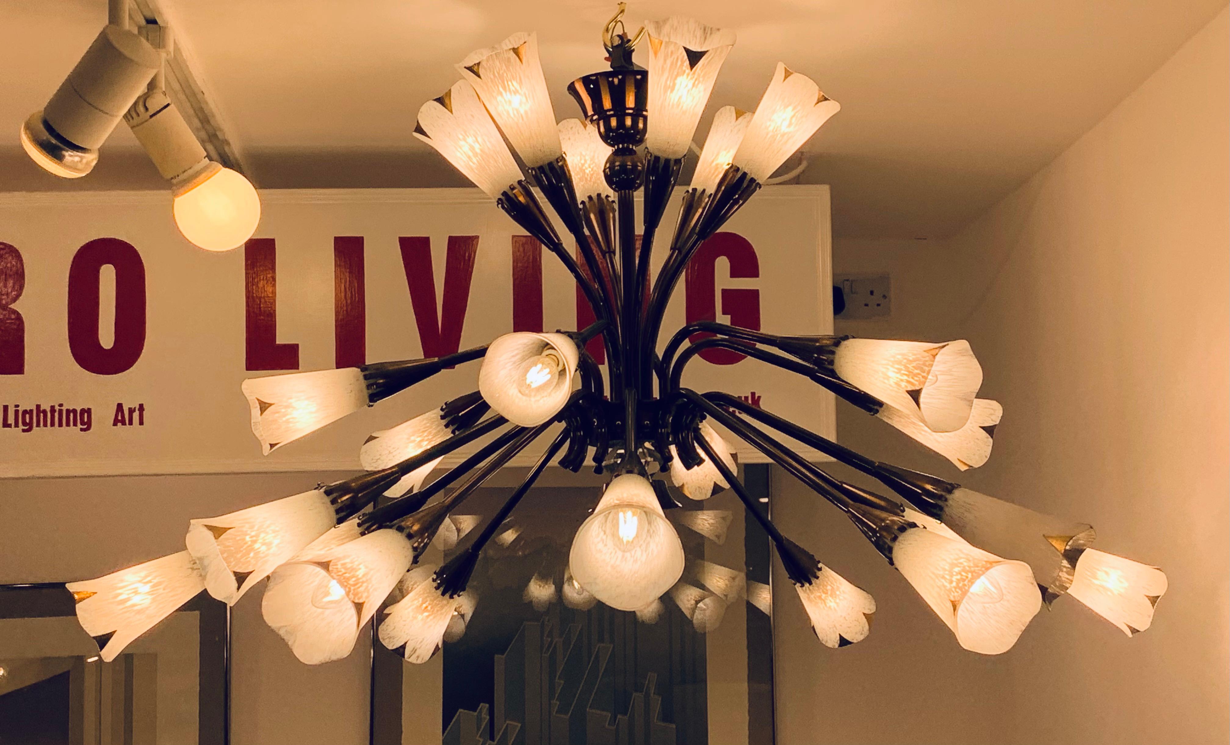 1950s French Genet et Michon Chandelier with Cala Shades by Sevres at ...