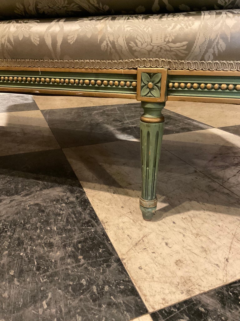 1950s French, Green Louis XVI Carved Wood Sofa For Sale at 1stDibs
