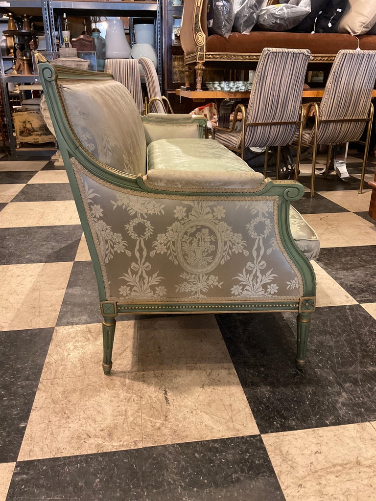 1950s French, Green Louis XVI Carved Wood Sofa For Sale at 1stDibs