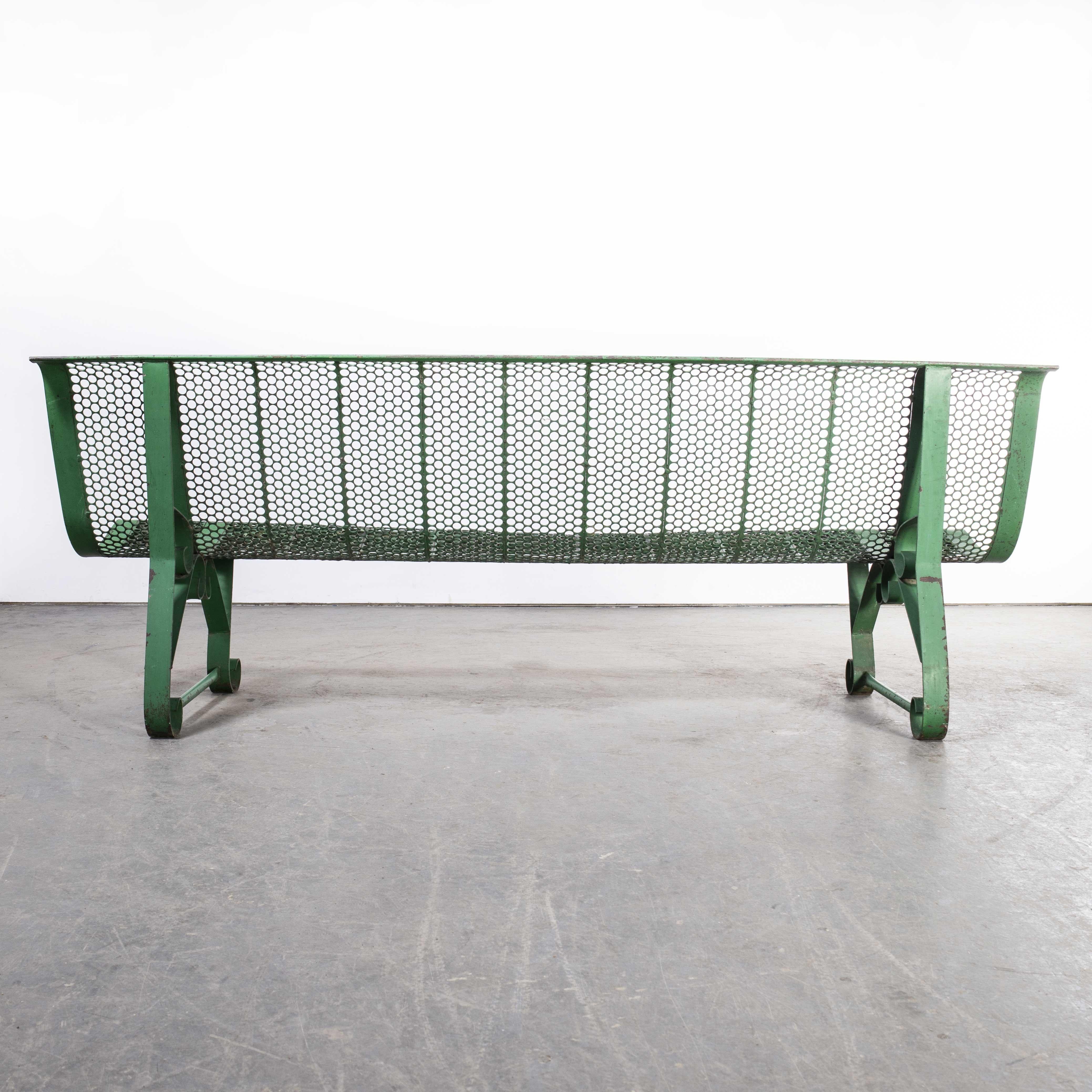 1950's French Green Perforated Steel Outdoor Bench, Scroll Feet For ...