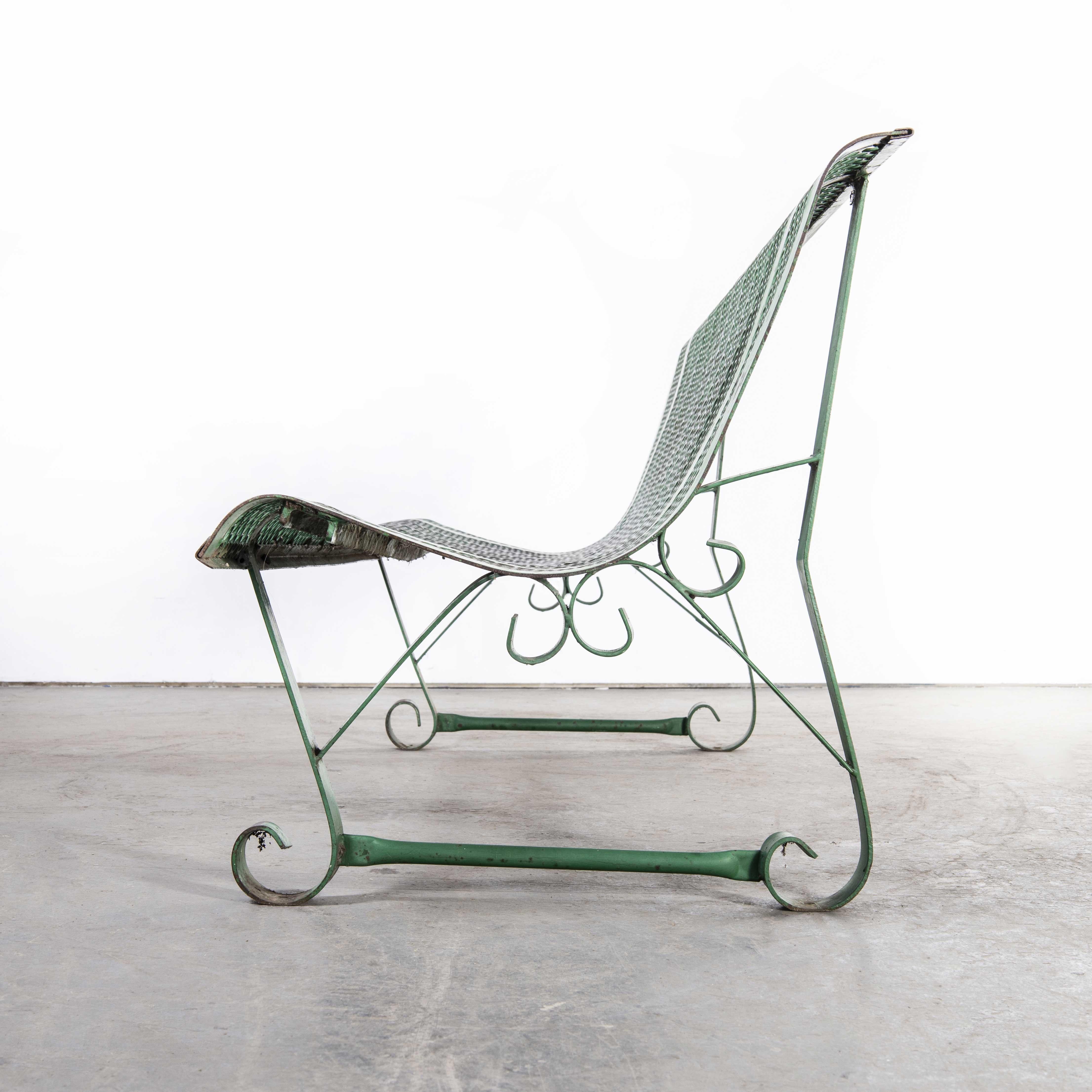 1950's French Green Perforated Steel Outdoor Bench, Scroll Feet For ...
