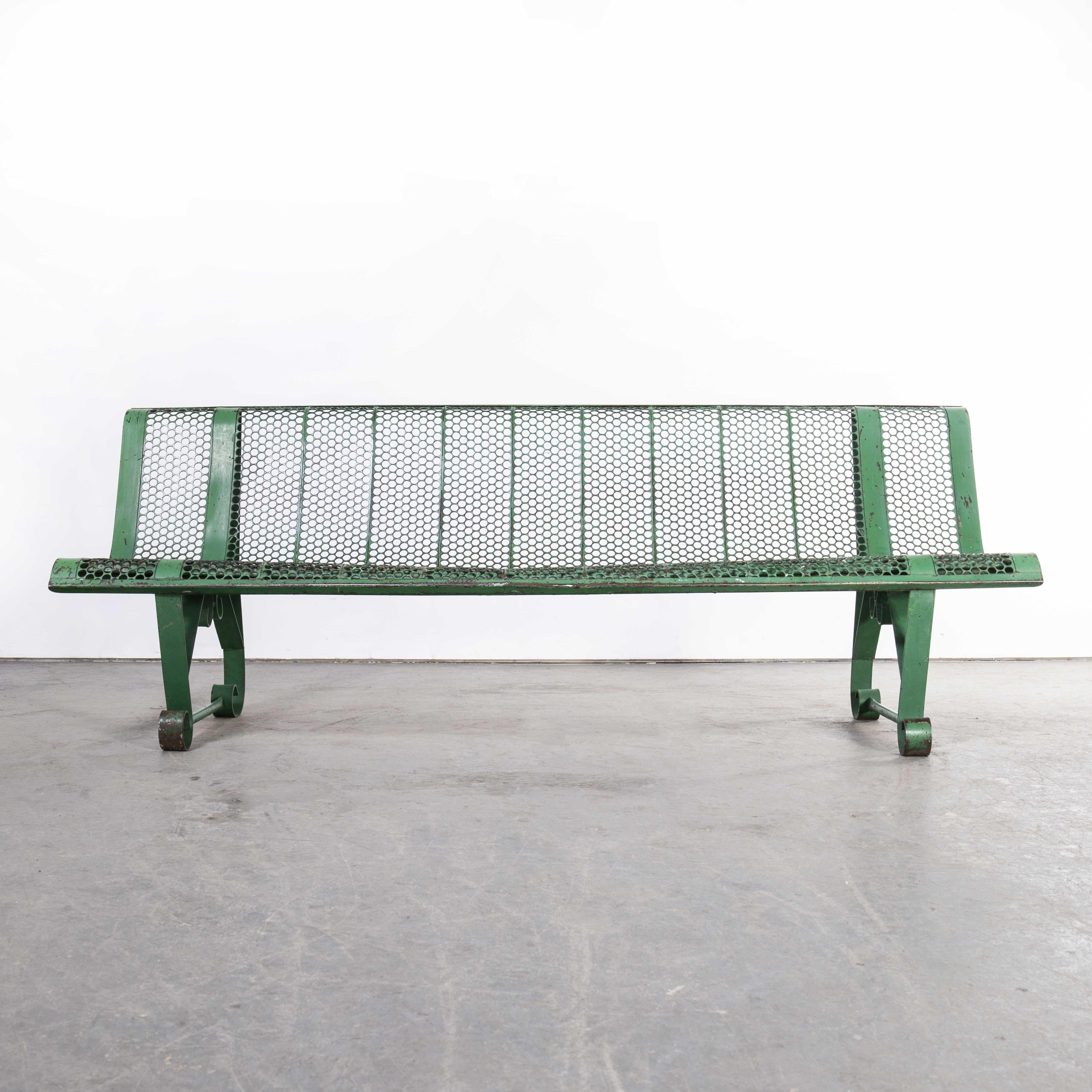 1950's French Green Perforated Steel Outdoor Bench, Scroll Feet For ...