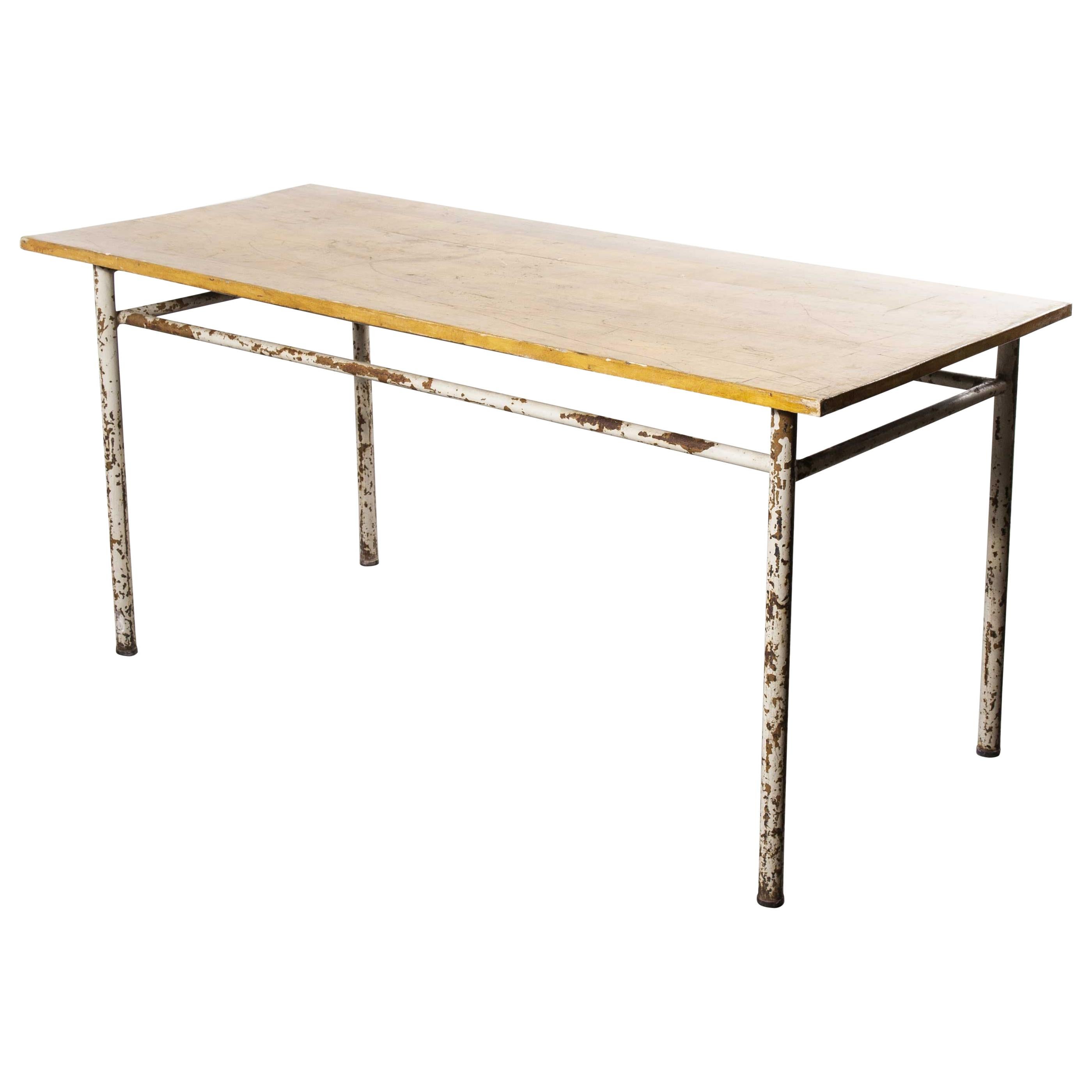 1950s French Industrial Rectangular Workshop Dining Table - Metal Base ...