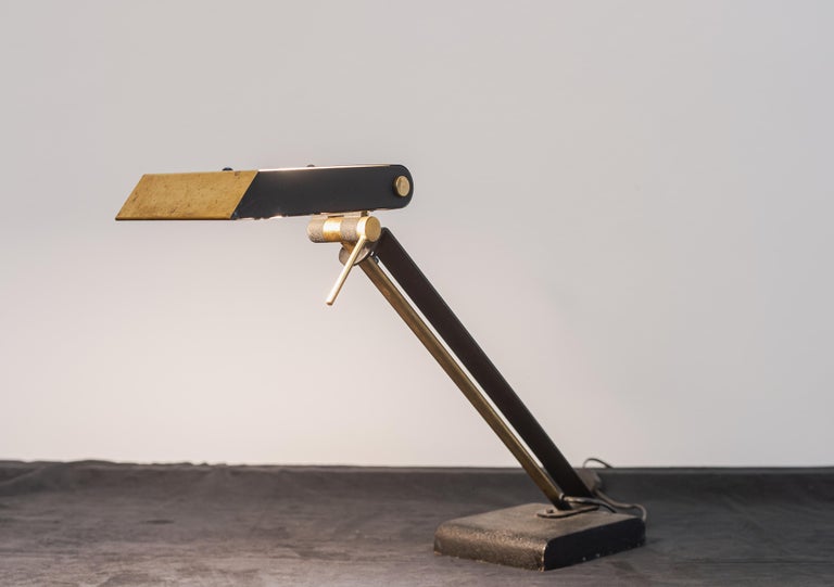 1950s French Modern Brass and Black Steel Desk Lamp Modernist For Sale ...