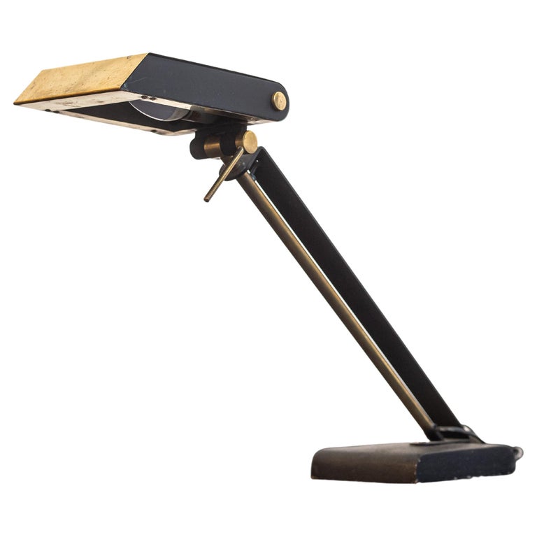 1950s French Modern Brass and Black Steel Desk Lamp Modernist For Sale ...