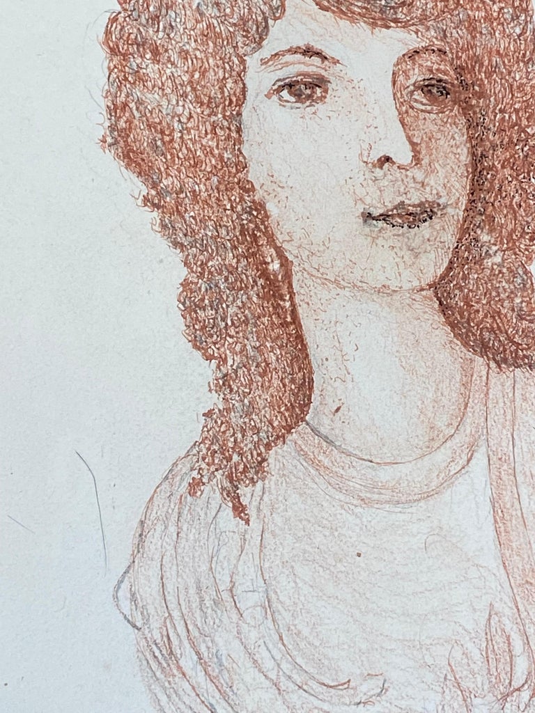 1950's French Modernist / Cubist Drawing, Red Portrait of Lady For Sale ...