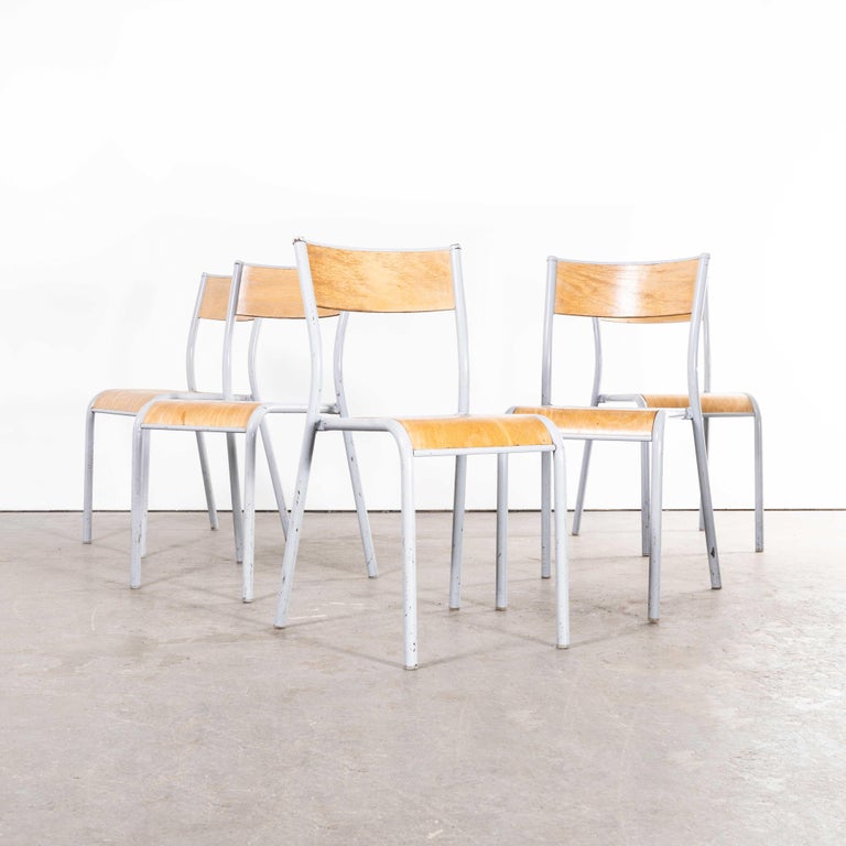 1950s French Mullca Stacking School Dining Chairs Model 510, Light Grey ...
