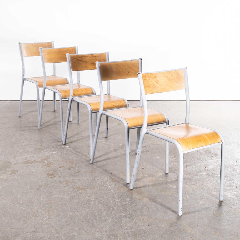 1950s French Mullca Stacking School Dining Chairs Model 510, Light Grey ...