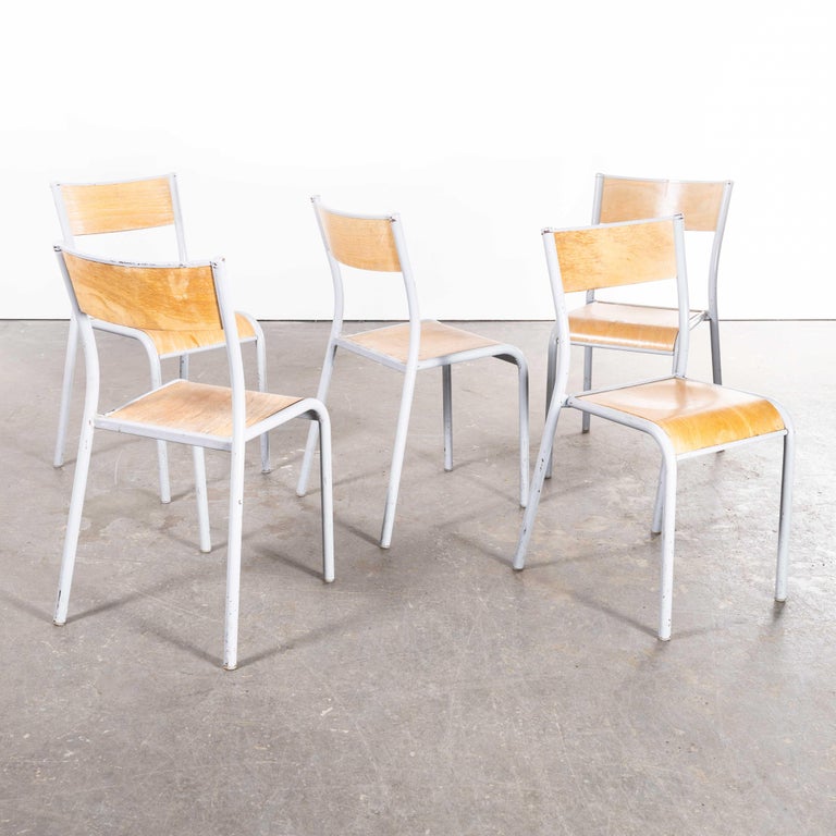 1950s French Mullca Stacking School Dining Chairs Model 510, Light Grey ...