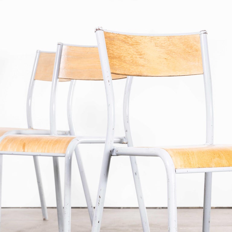 1950s French Mullca Stacking School Dining Chairs Model 510, Light Grey ...