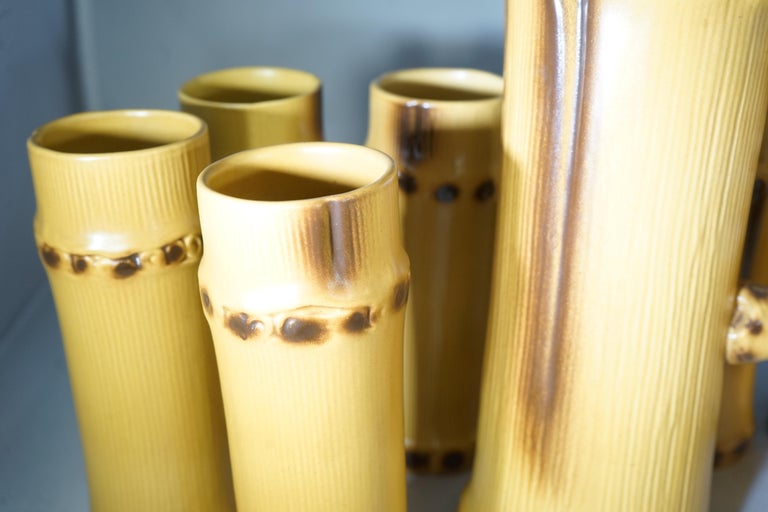 1950s French Pol Chambost Ceramic Faux Bamboo Serveware Set at 1stDibs