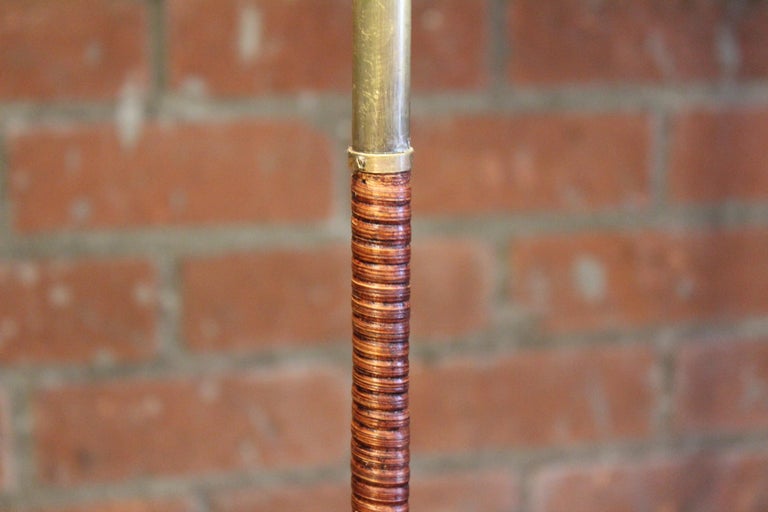 1950s French Rattan Wrapped Floor Lamp on Iron Base For Sale at 1stDibs
