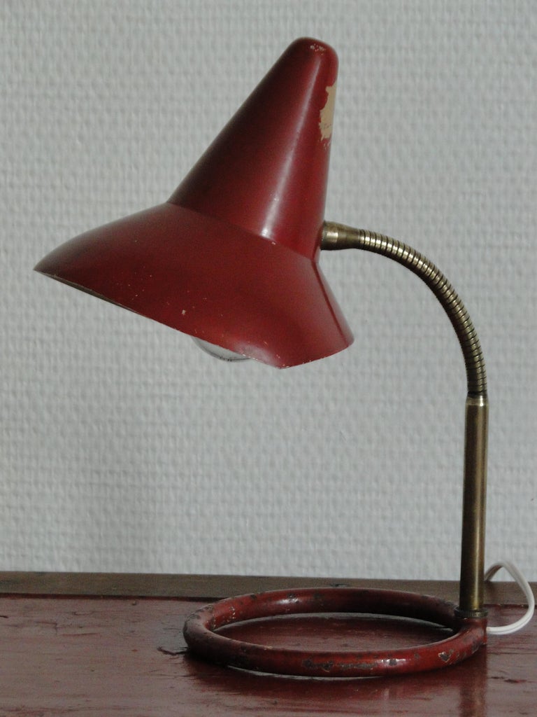 Jacques Biny France Attributed to Red Adjustable Table Lamp For Sale at ...