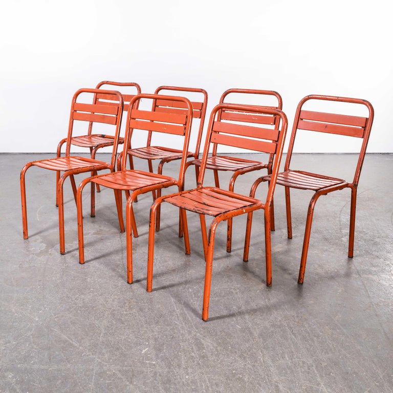 1950's French Red Metal Outdoor Dining Chairs, Set of Seven For Sale at ...