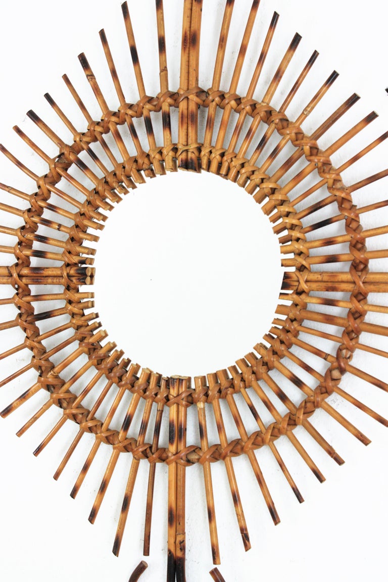 1950s French Riviera Rattan Sunburst Starburst Mirror For Sale at 1stDibs