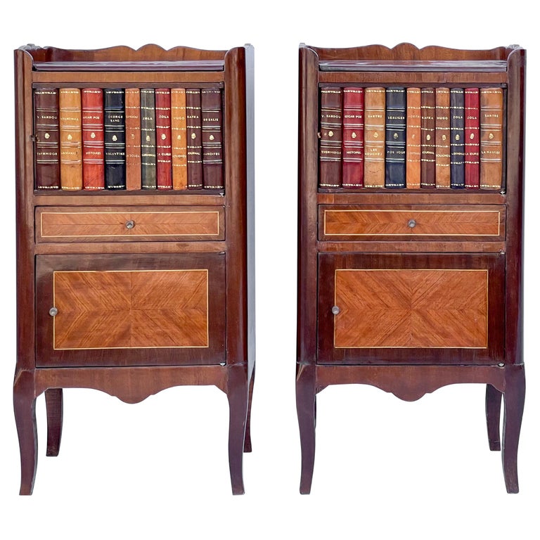 1950s French Style Inlaid Mahogany and Leather Faux Book Side Tables ...